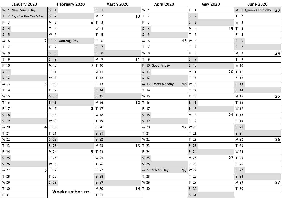 2020 calendar with week numbers and holidays for New Zealand … official ...